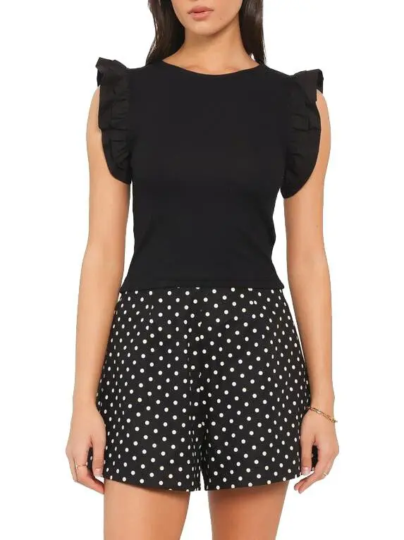 PETAL & PUP Kathleen Ruffle Sleeve Knit Top - Black
