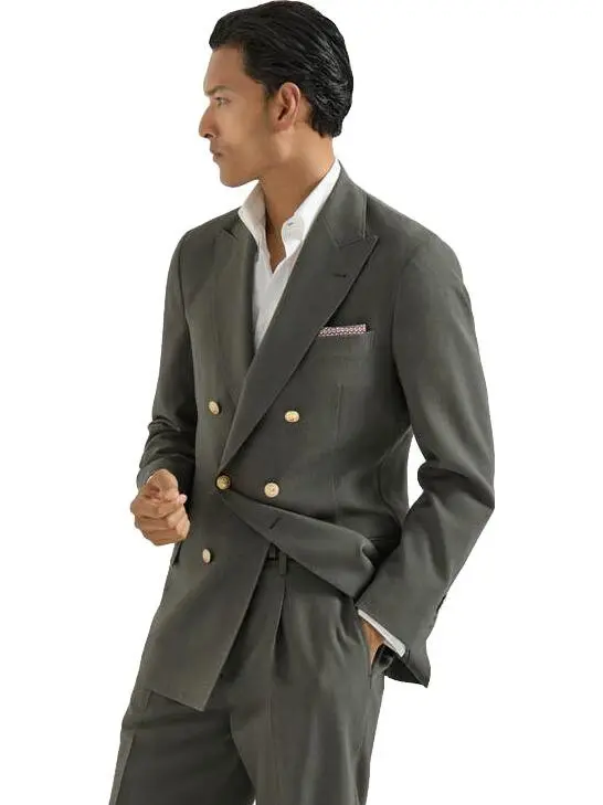 Brunello Cucinelli Virgin Wool Canvas One-and-a-half Breasted Deconstructed Blazer With Metal Buttons - Forest Green