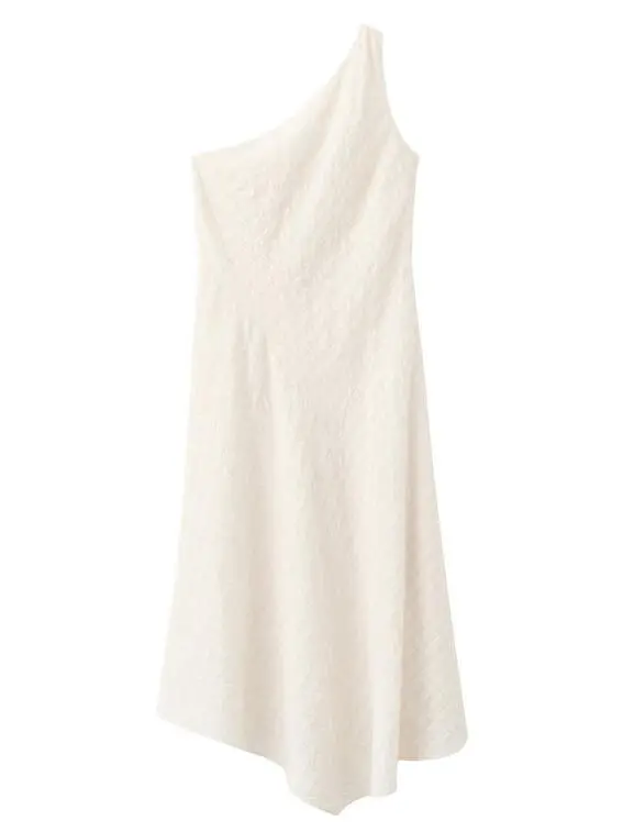 Mango Textured Asymmetrical One-shoulder Dress - Ecru