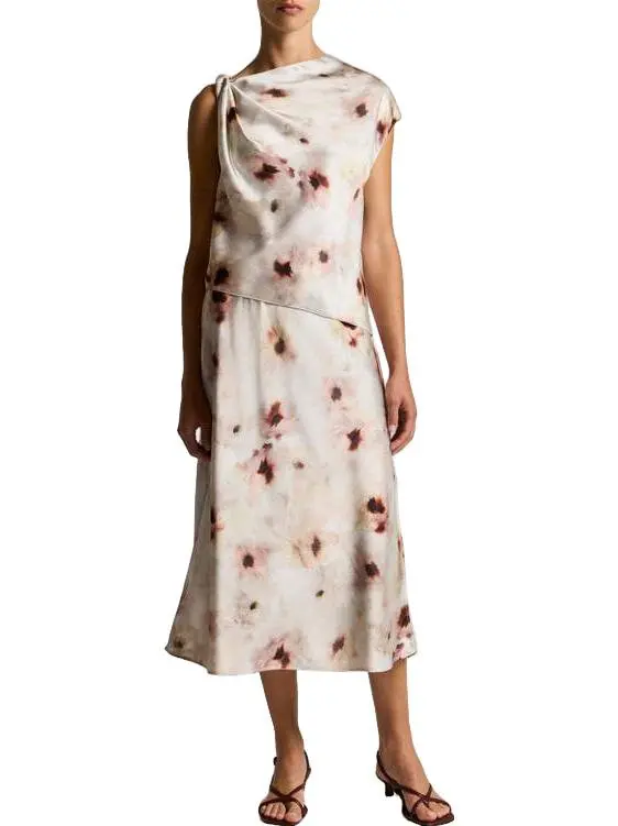 Vince Watercolor Floral Print Midi Skirt - Soft Peony