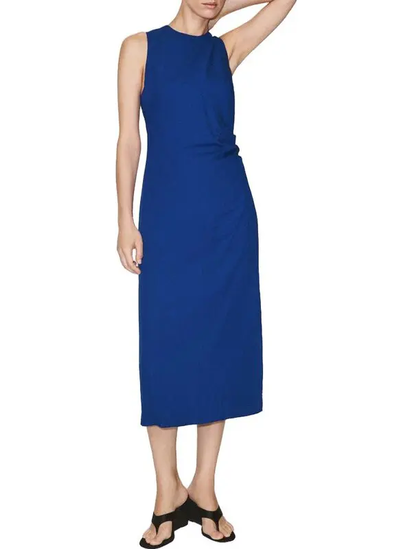 Mango Ruched Side Tie Dress - Blue