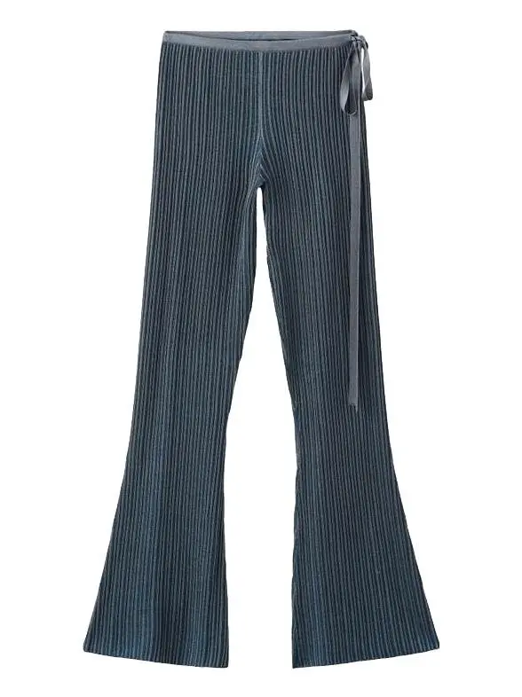 Mango Ribbed Flare Leg Pants - Dark Blue