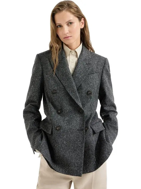 Brunello Cucinelli Virgin Wool Donegal Blazer With Monili - Anthracite