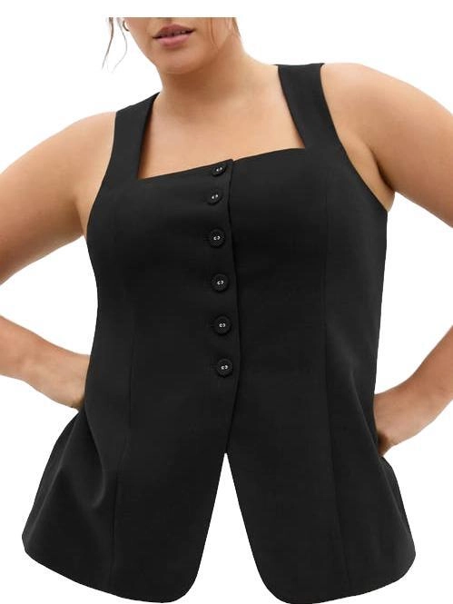 City Chic Jaz Peplum Vest - Black