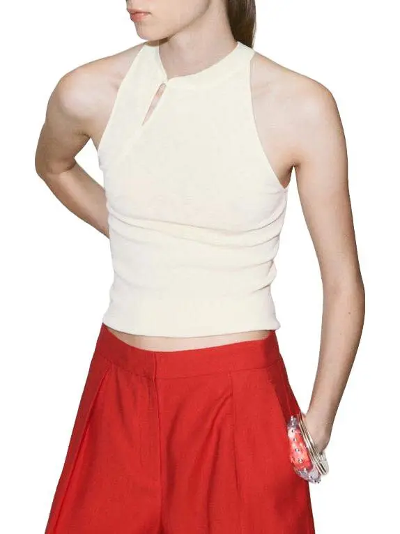 Mango Halter Neck Knitted Top - Ecru