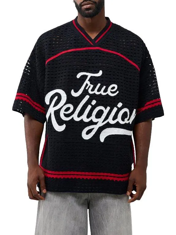True Religion Crochet Football Jersey - Black