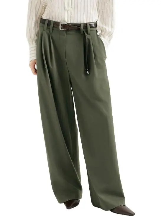 Brunello Cucinelli Tropical Luxury Wool Tailored Trousers With Monili - Green