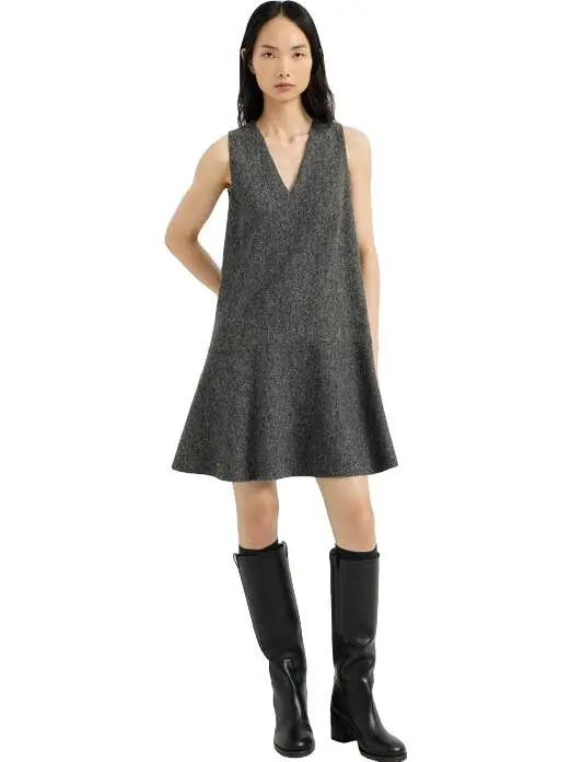 Brunello Cucinelli Virgin Wool Donegal Mini Dress With Monili - Anthracite