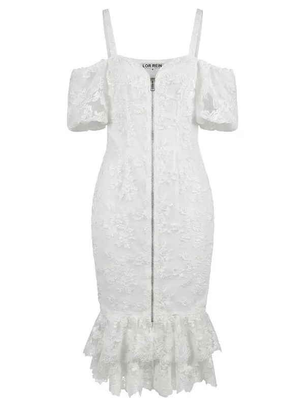 LOR REIN Elio Lace Off-shoulder Dress - White