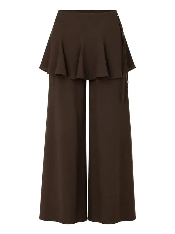 Carmen Says Pisco Flared Pants With Wrapped Skirt Detail - Brown