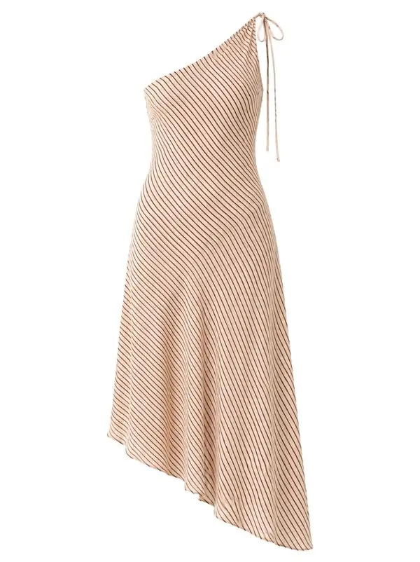 Carmen Says Sienna One-shoulder Striped Slip Dress - Beige/blue/red