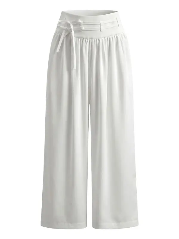 LOR REIN Remi Draped Trousers Wide Leg, Mid Rise - White