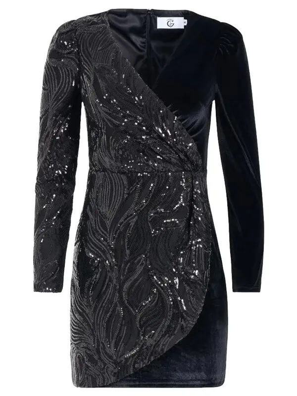 THE GT ATELIER V Neck Fitted Mini Dress - Black