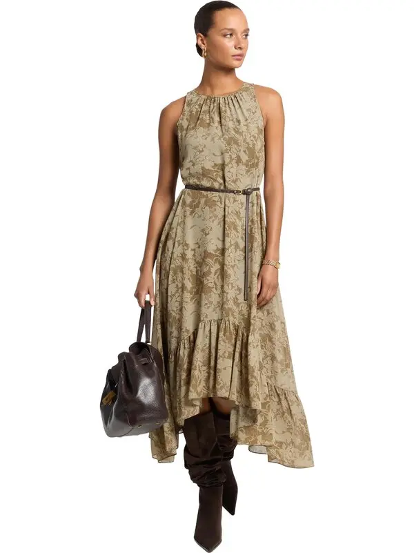 Michael Kors Floral Georgette High-low Dress - Green