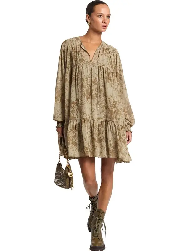 Michael Kors Floral Georgette Tiered Dress - Green