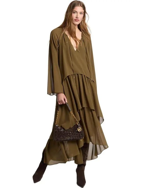Michael Kors Ruffled Georgette High-low Maxi Dress - Green