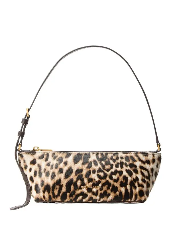 Michael Kors Laila Small Pochette In Leopard Print Calf Hair - Brown
