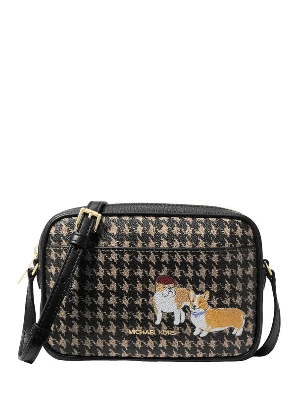 Michael Kors Jet Set Travel Small Houndstooth Print Camera Crossbody Bag - Black