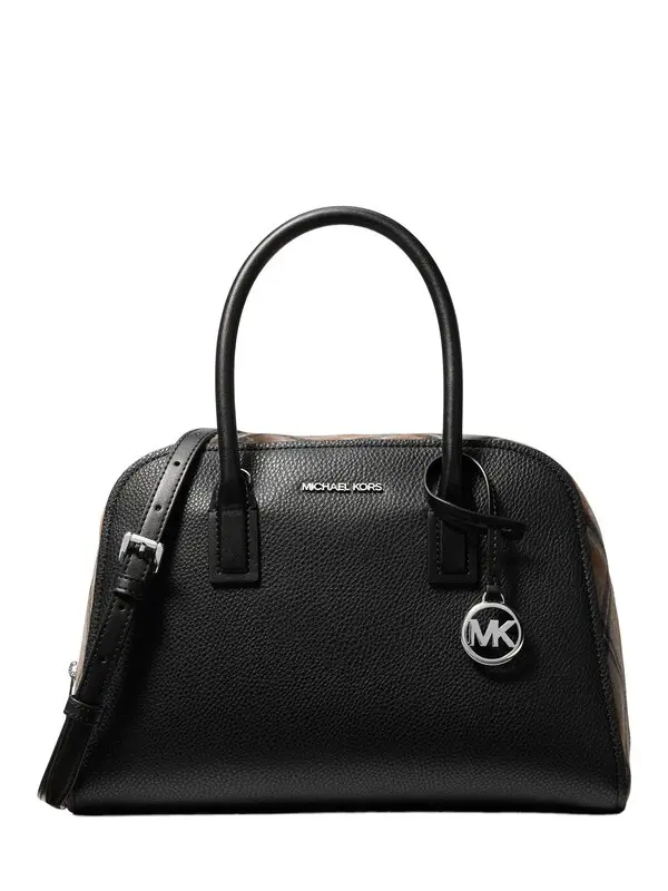 Michael Kors Ashton Medium Smooth And Plaid Wool Blend Satchel - Black