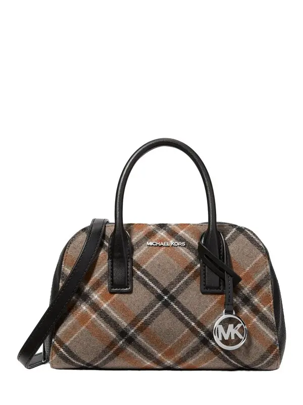 Michael Kors Ashton Small Plaid Print Wool Blend Messenger Bag - Black