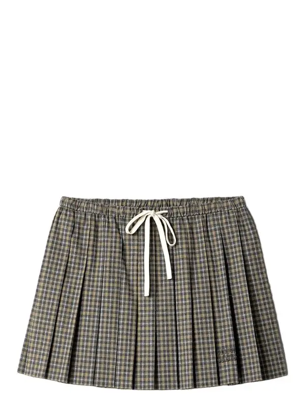 Miu Miu Pleated Checked Flannel Miniskirt - Grey/sand