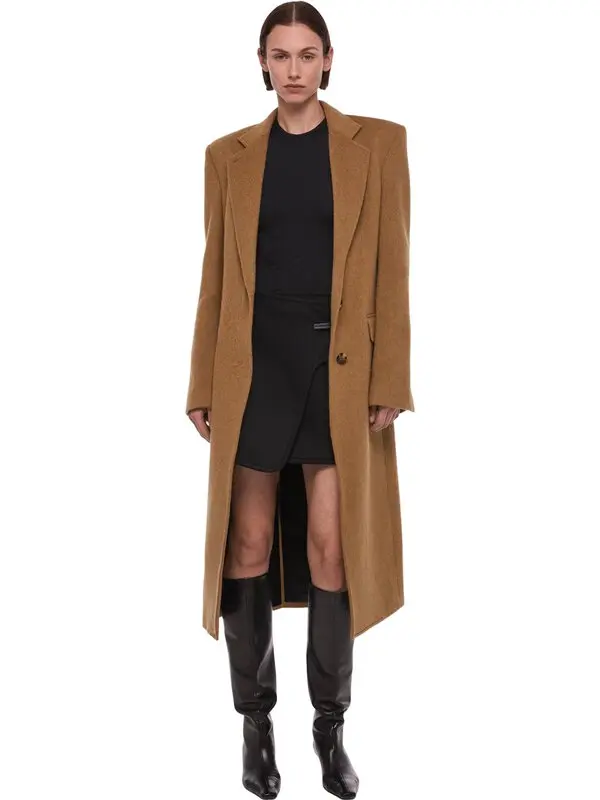 Helmut Lang Hairy Wool Overcoat - Dark Camel