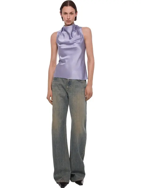 Helmut Lang Silk Tie-neck Top - Aleutian