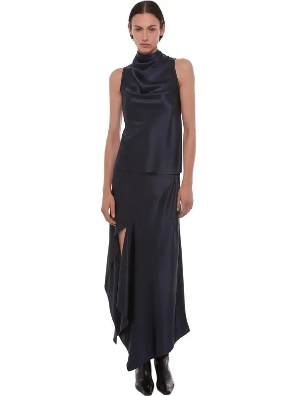 Helmut Lang Silk Tie-neck Top - Navy
