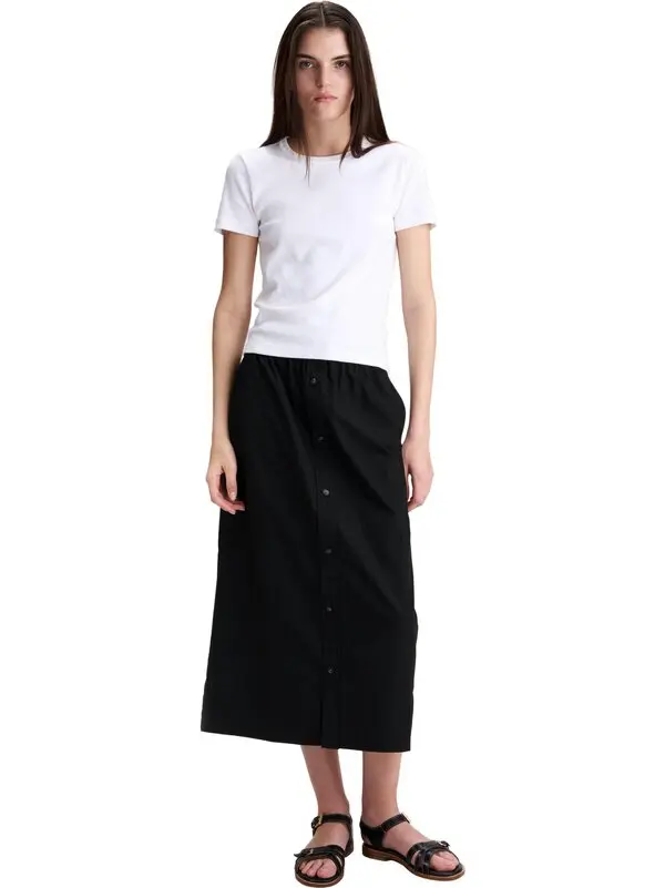 A.p.c. Organic Cotton Midi Skirt With Button Detail - Black