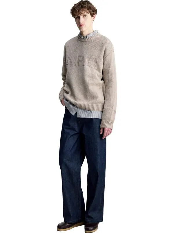 A.p.c. George Sweater Taupe Sweater With Tone-on-tone Logo Bae - Gray-beige