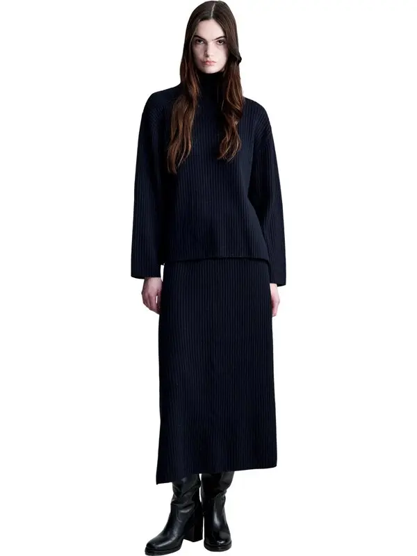 A.p.c. Louise High-neck Ribbed Sweater - Navy Blue