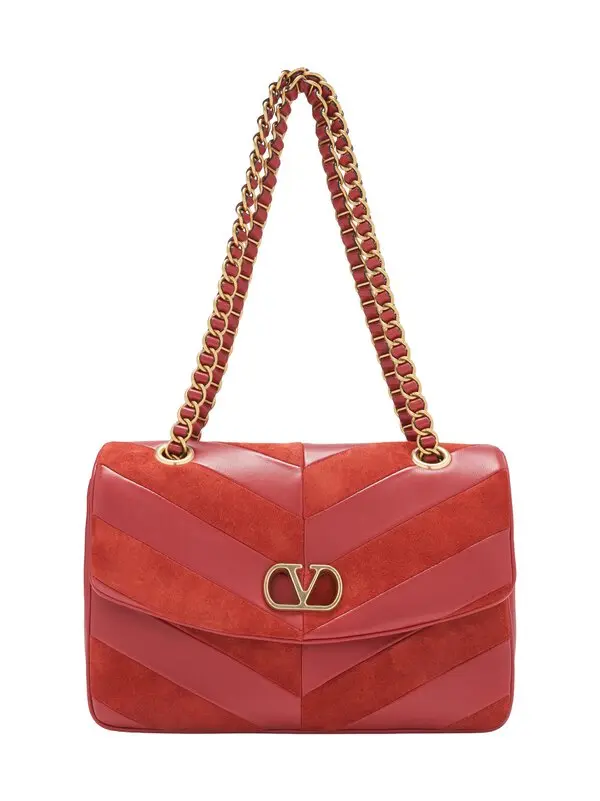 Valentino Garavani Djuna Medium Patchwork Suede Shoulder Bag - Red