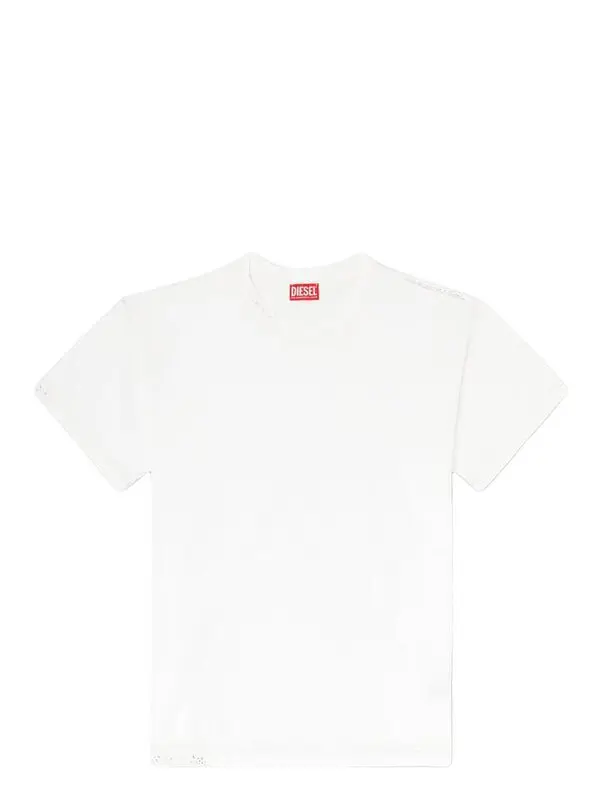 DIESEL® T-shirt With Frayed Edges And Crystal Details - White