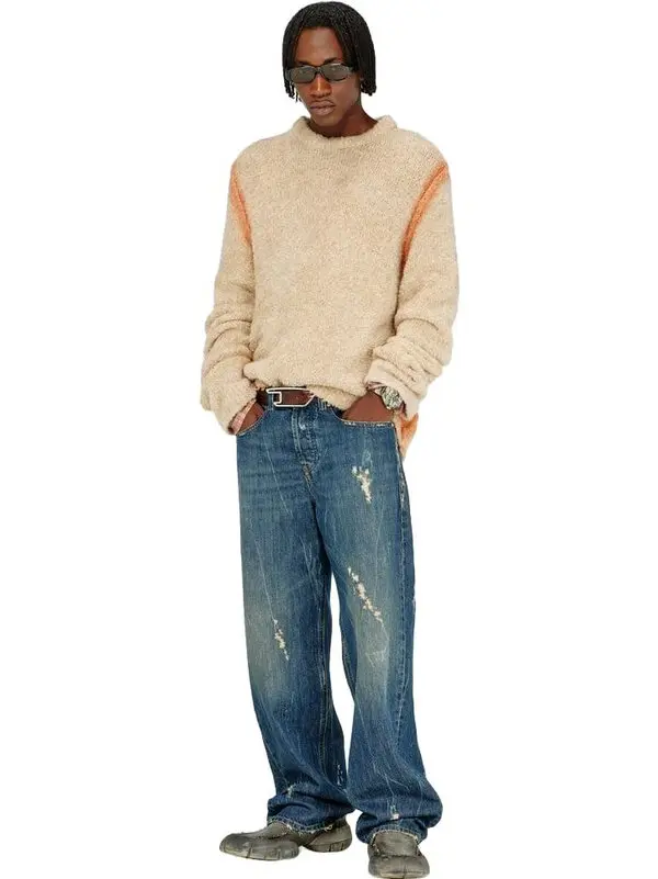 DIESEL® Alpaca-blend Mock Neck Jumper With Spray-dyed Seams - Brown