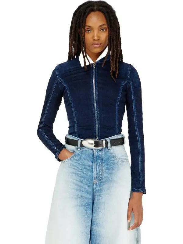 DIESEL® Cropped Joggjeans Bomber Jacket With Logo Detail - Blue