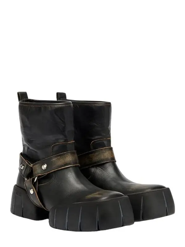 DIESEL® D-tex Distressed Leather Harness Ankle Boots - Brown