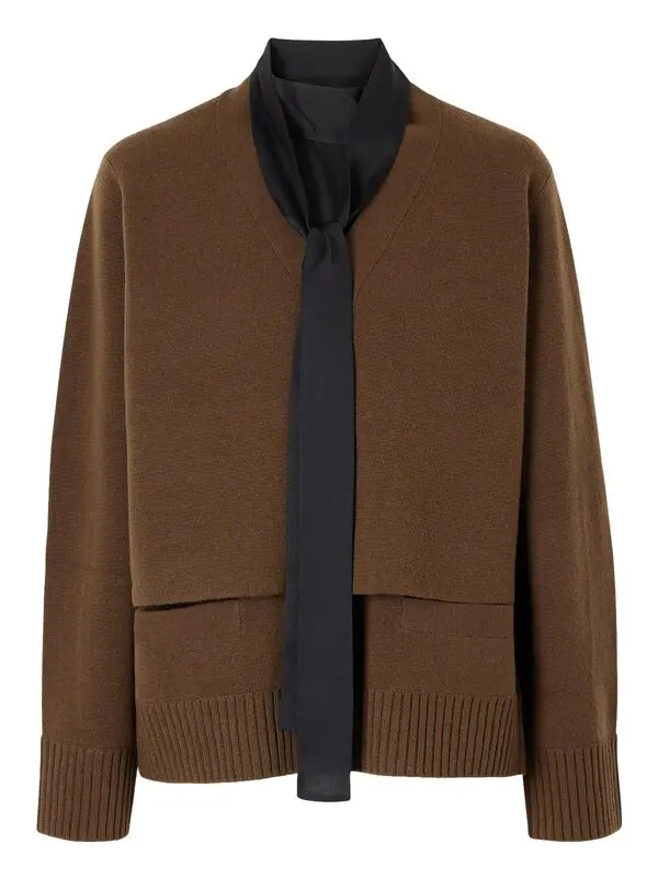 Sacai Wool Cardigan With Integrated Scarf - Brown