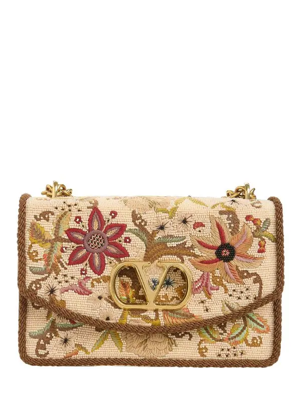 Valentino Garavani Vlogo Silk Shoulder Bag - Beige Multi