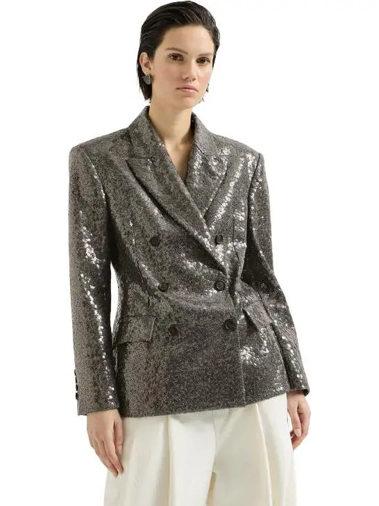Brunello Cucinelli Dazzling Texture Embroidery Blazer In Virgin Wool Flannel - Dark Grey