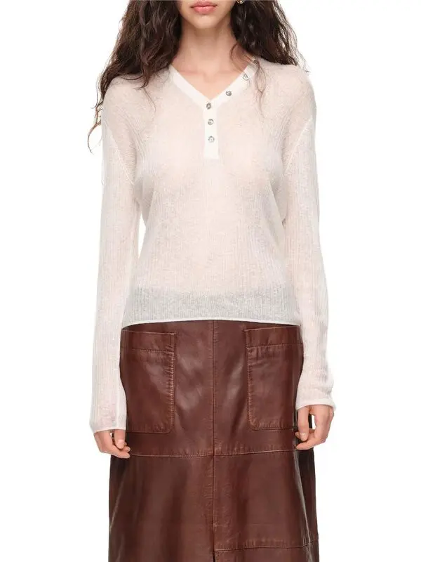 Bimba Y Lola Ribbed V-neck Sweater With Buttoned Detail - Ivory