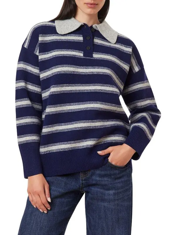 Habitual Striped Polo Sweater - New Navy