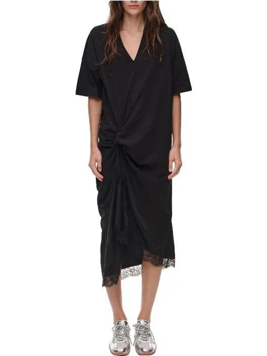 Bimba Y Lola Two-material Knot T-shirt Dress - Black