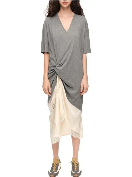 Bimba Y Lola Two-material Knot T-shirt Dress - Melange Grey