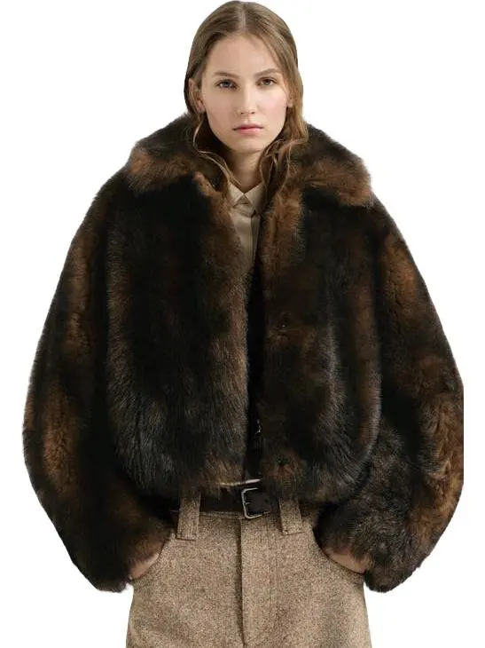 Brunello Cucinelli Soft Shearling Outerwear Jacket With Shiny Zipper Pull - Pine Cone Brown