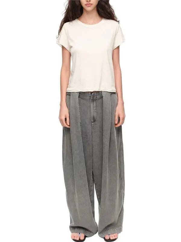 Bimba Y Lola Wide Leg Fluid Denim Trousers - Washed Grey