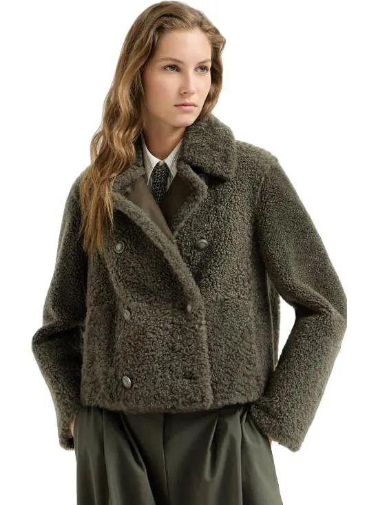 Brunello Cucinelli Fuzzy Shearling Pea Coat - Green