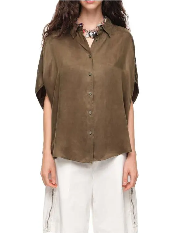 Bimba Y Lola Draped Cape Shirt - Khaki