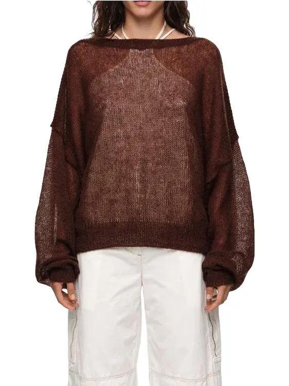 Bimba Y Lola Mohair Blend Boat Neck Sweater - Brown