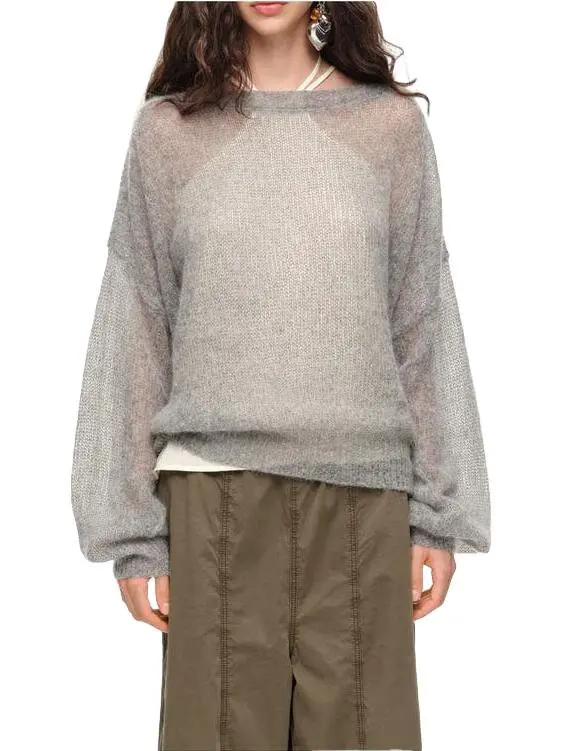 Bimba Y Lola Mohair Blend Boat Neck Sweater - Melange Grey