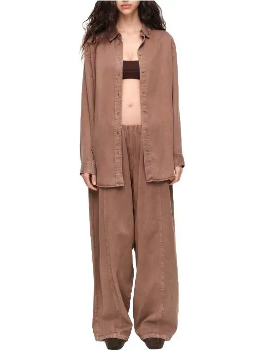 Bimba Y Lola Fluid Wide-leg Denim Trousers - Washed Brown